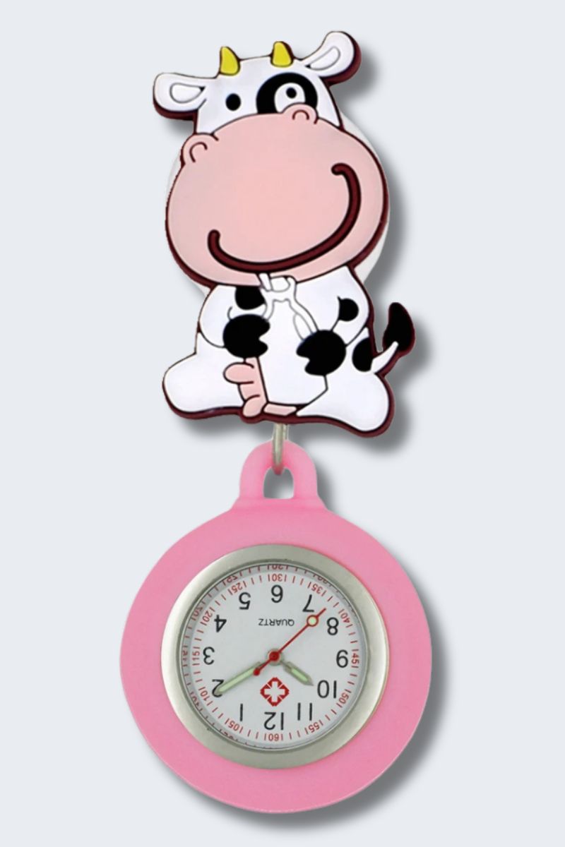 Cow Retractable Fob Watch - Stylish Nursing Accessory